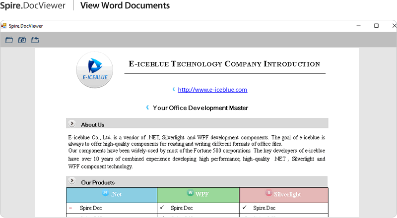 Free Spire. DocViewer for .NET -Word文書を表示および印刷するための無料のビューアAPI